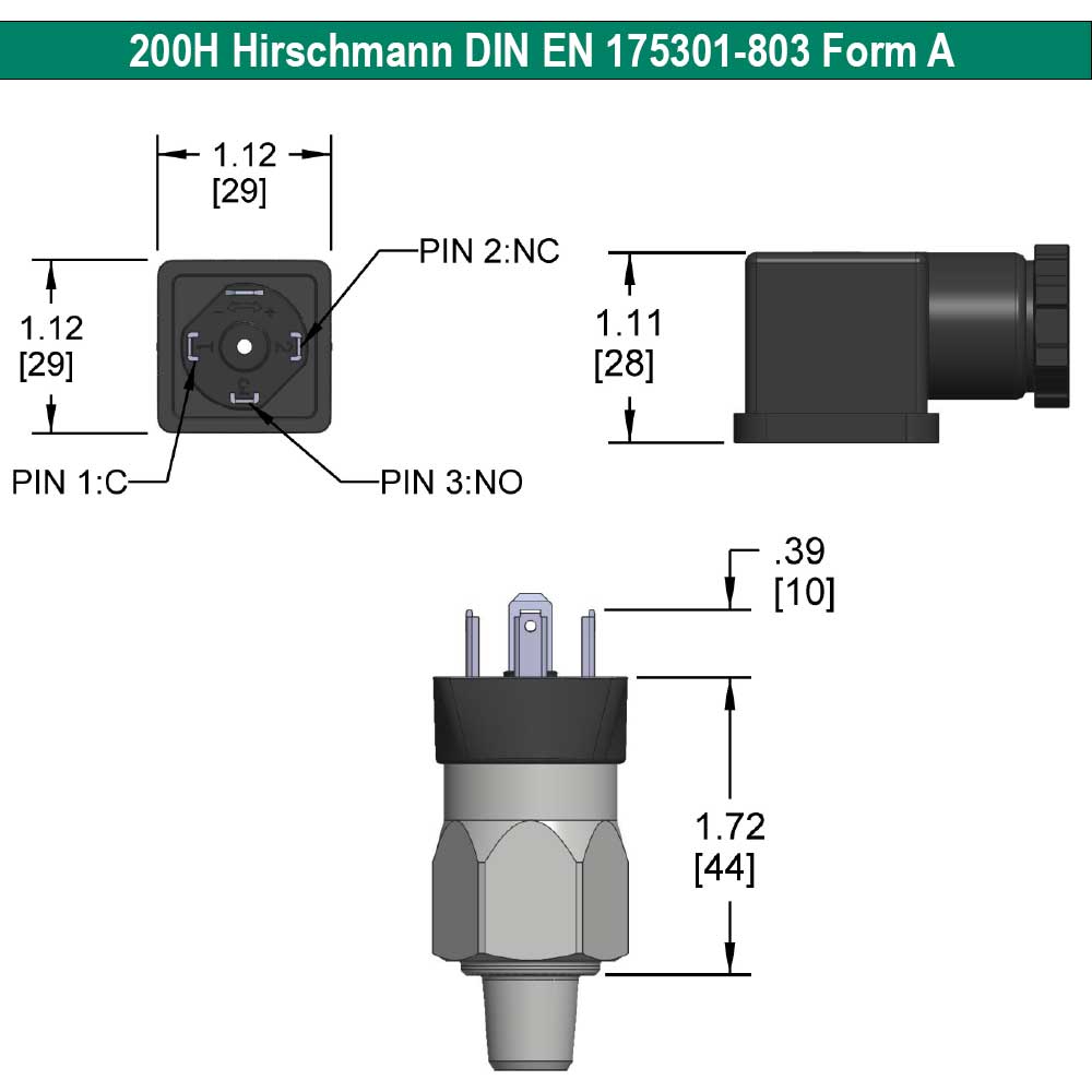 200 Series Mechanical Compact SPDT Pressure Switches Dimensions