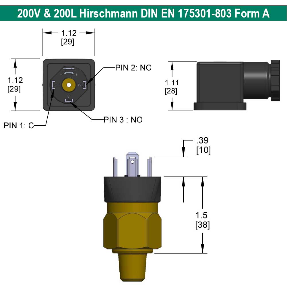 200 Series Mechanical Compact SPDT Pressure Switches Dimensions